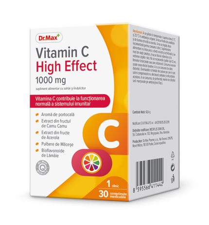 Dr. Max Vitamina C High Effect 1000mg, 30 comprimate mestecabile – OMNIAMED